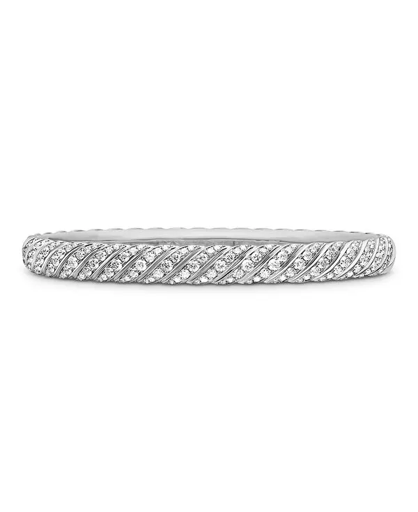 David Yurman Sculpted Cable Bangle In 18k Gold With Diamonds - White