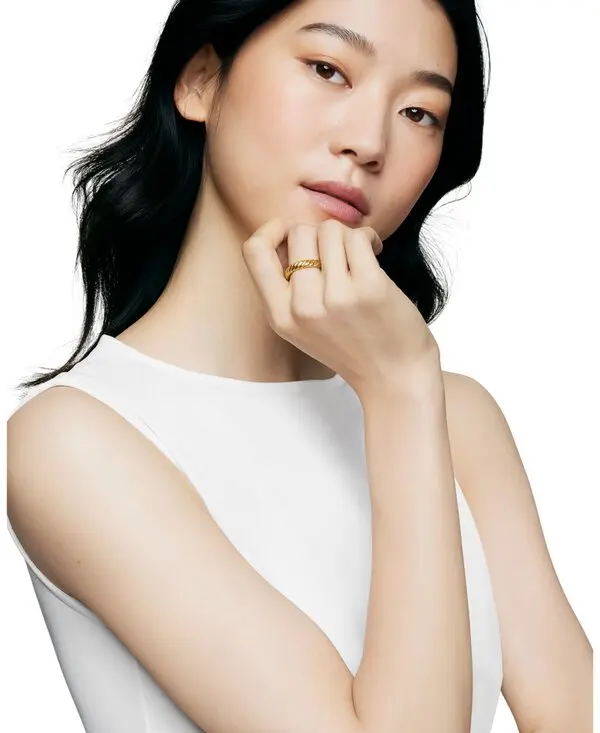 David Yurman Sculpted Cable Band Ring In 18k Yellow - Gold