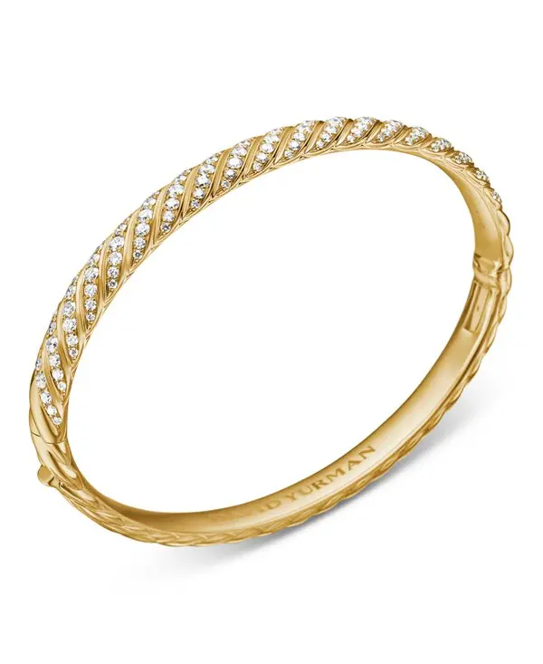 David Yurman 18k Yellow Sculpted Cable Pave Diamond Bangle