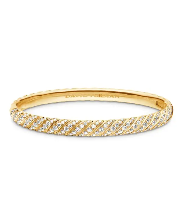 David Yurman 18k Yellow Sculpted Cable Pave Diamond Bangle