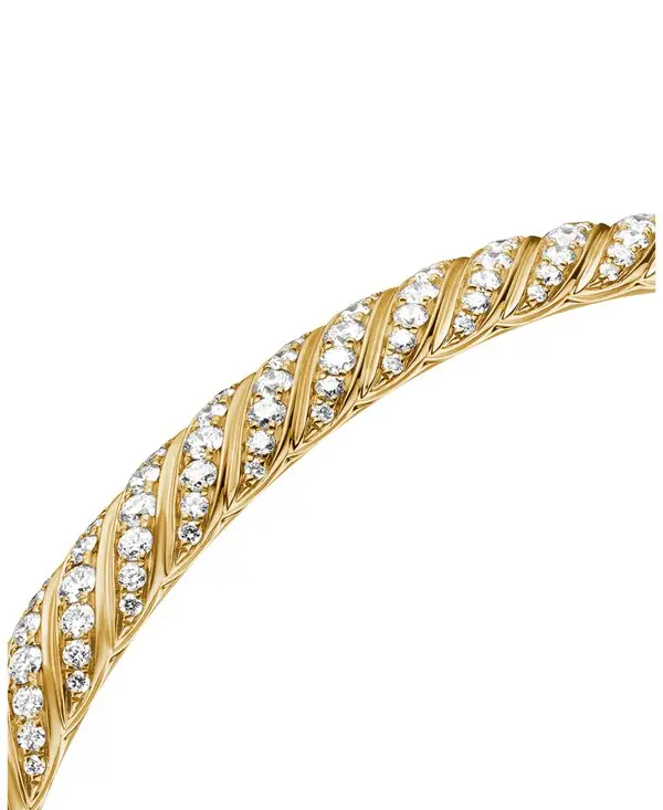 David Yurman 18k Yellow Sculpted Cable Pave Diamond Bangle