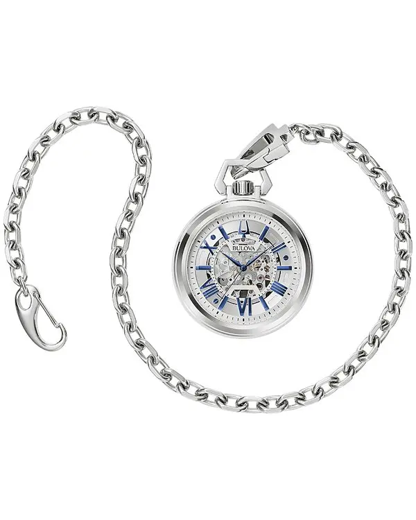 Bulova Classic Sutton 50mm Chain Pocket Watch - Silver