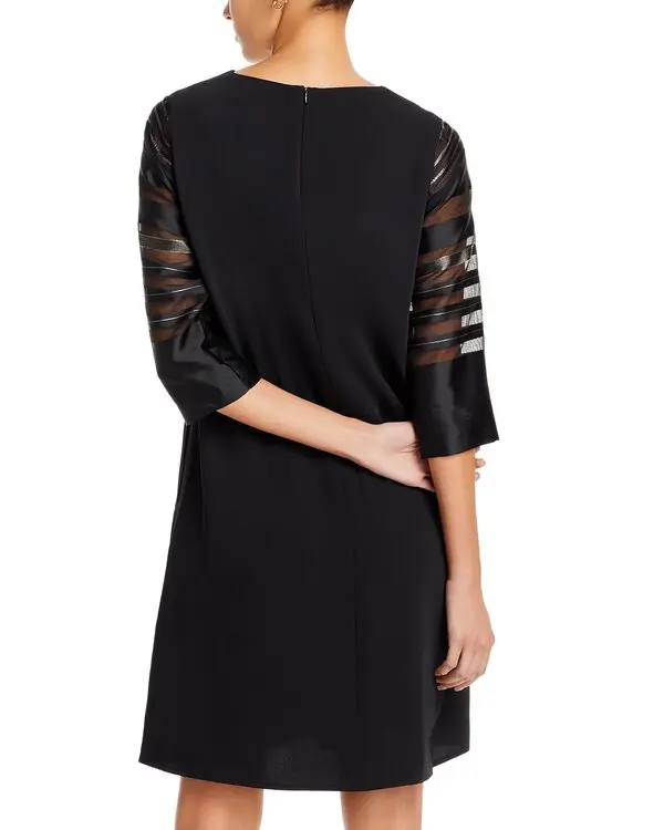 Caroline Rose Sheer Stripe Sleeve Crepe Shift Dress
