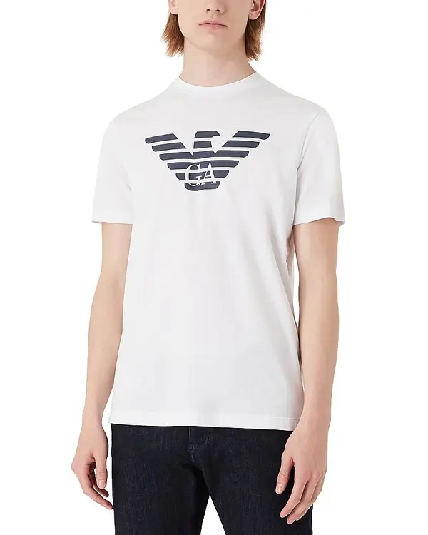 Emporio Armani Essential Pima Cotton Logo Graphic Tee - Solid White