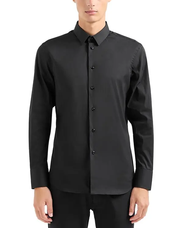 Essential Slim Fit Long Sleeve Stretch Shirt - Black
