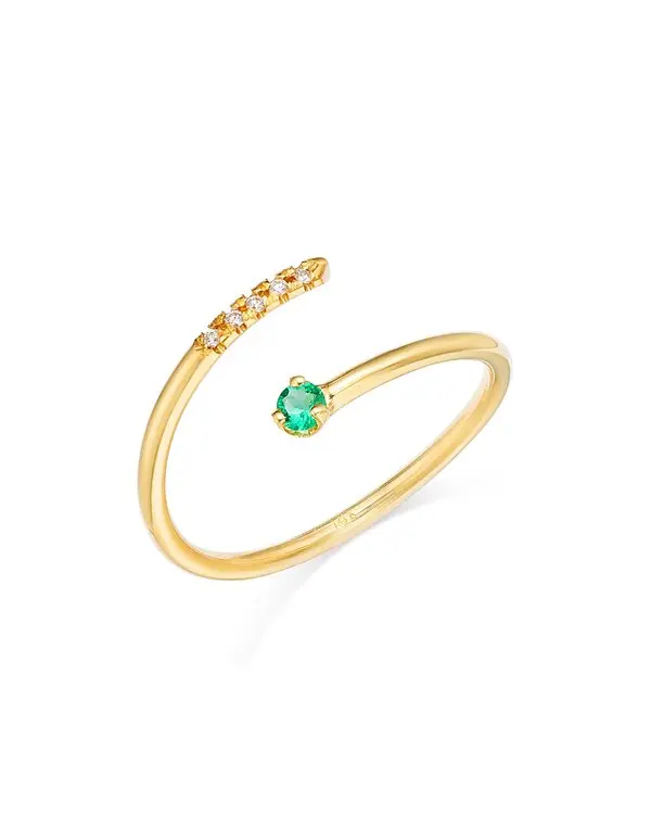 Zoe Chicco 14k Yellow Gold Emerald & Diamond Bypass Ring - Green/gold