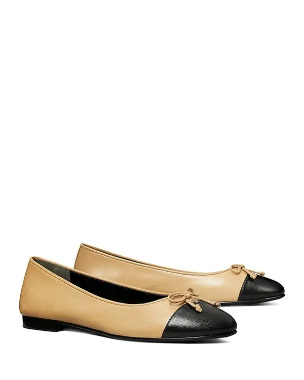 Tory Burch Bow Logo Ballet Flats - Ginger Shortbread