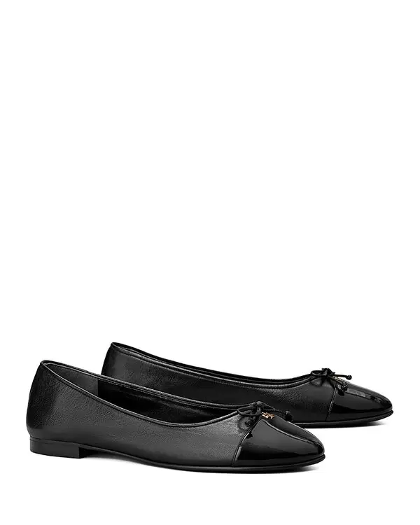 Tory Burch Bow Logo Ballet Flats - Perfect Black
