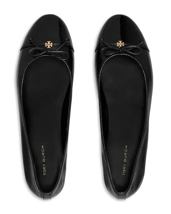 Tory Burch Bow Logo Ballet Flats - Perfect Black
