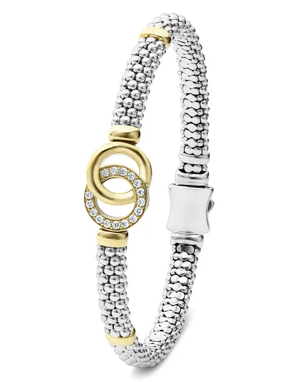Lagos Sterling And 18k Yellow Gold Diamond Interlocking Caviar Bracelet - Silver