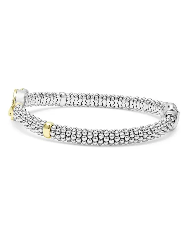 Lagos Sterling And 18k Yellow Gold Diamond Interlocking Caviar Bracelet - Silver