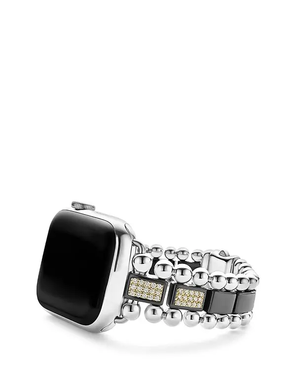 Lagos 18k Yellow Gold And Diamond Smart Caviar Apple Watch Bracelet - Silver/black