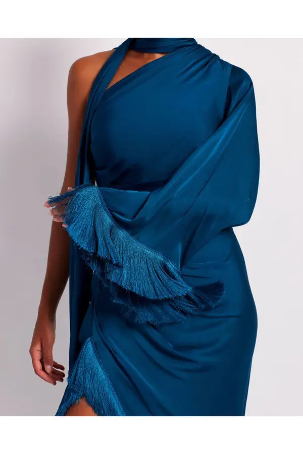 princess polly baby blue dress PatBO Fringe Trim Oscar Dress - Blue