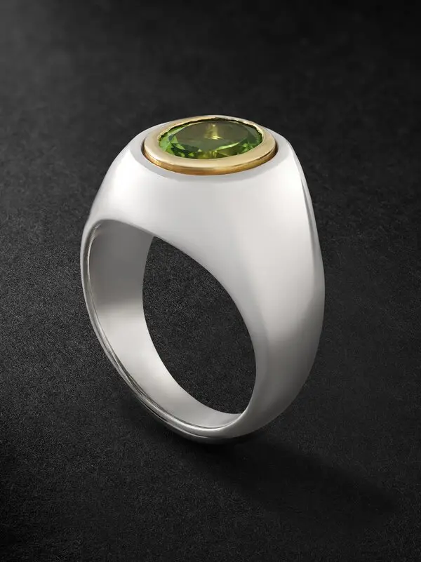MAOR M.cohen Solitaire Sterling Silver, 18-karat Gold And Tourmaline Ring - Green