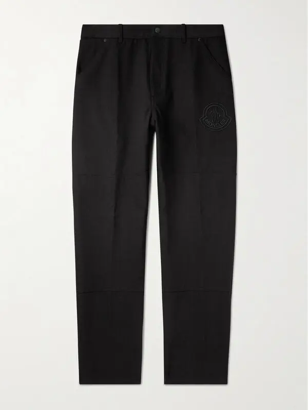 Moncler Straight-leg Logo-embroidered Cotton-canvas Trousers - Black