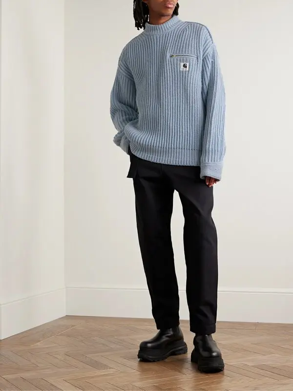 Sacai Carhartt Wip Detroit Ribbed Wool And Nylon-Blend Sweater In