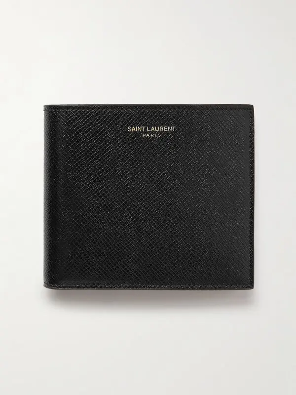 Saint Laurent Logo-embellished Upcycled Cross-grain Leather Bifold Wallet - Black