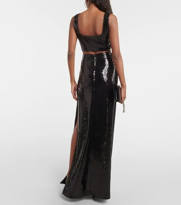 Galvan Beating Heart Sequined Maxi Skirt - Black
