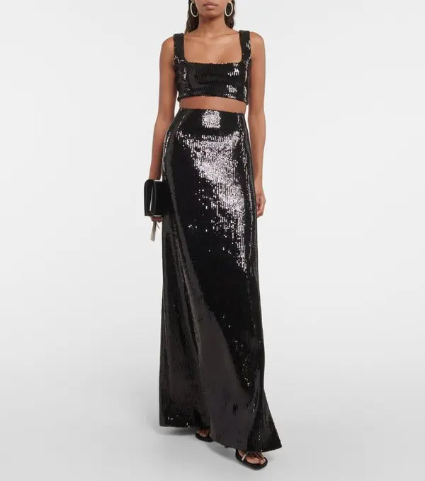 Galvan Beating Heart Sequined Maxi Skirt - Black