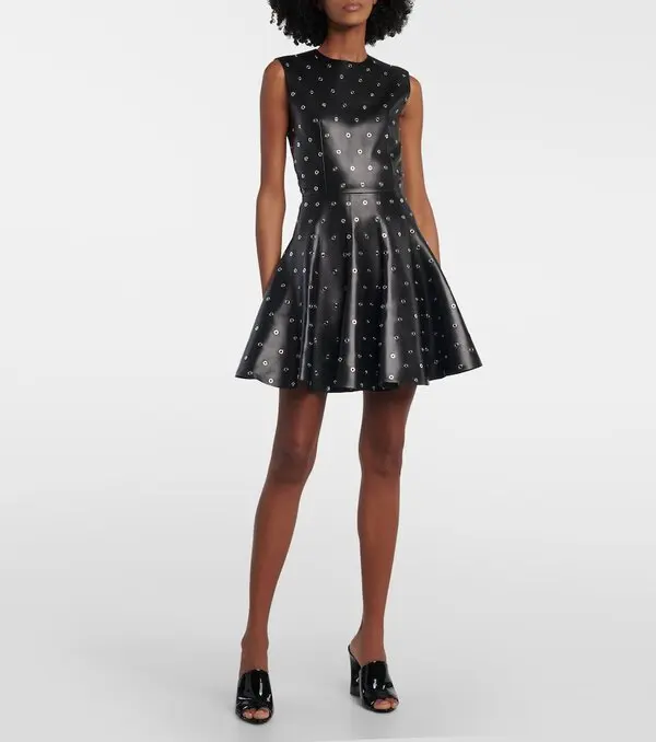Alaa Studded A-line Leather Mini Dress - Black | Editorialist