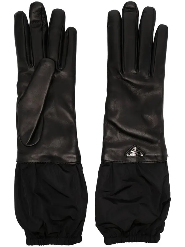Prada Enamel-logo Leather Gloves - Black