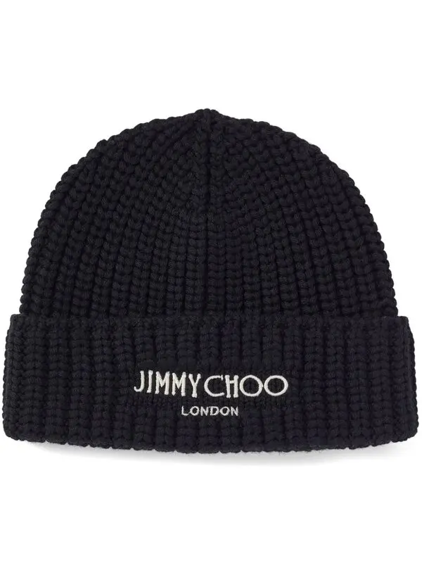 JIMMY CHOO Logo-embroidered Ribbed-knit Beanie - Black