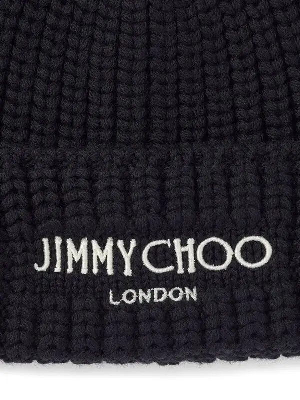JIMMY CHOO Logo-embroidered Ribbed-knit Beanie
