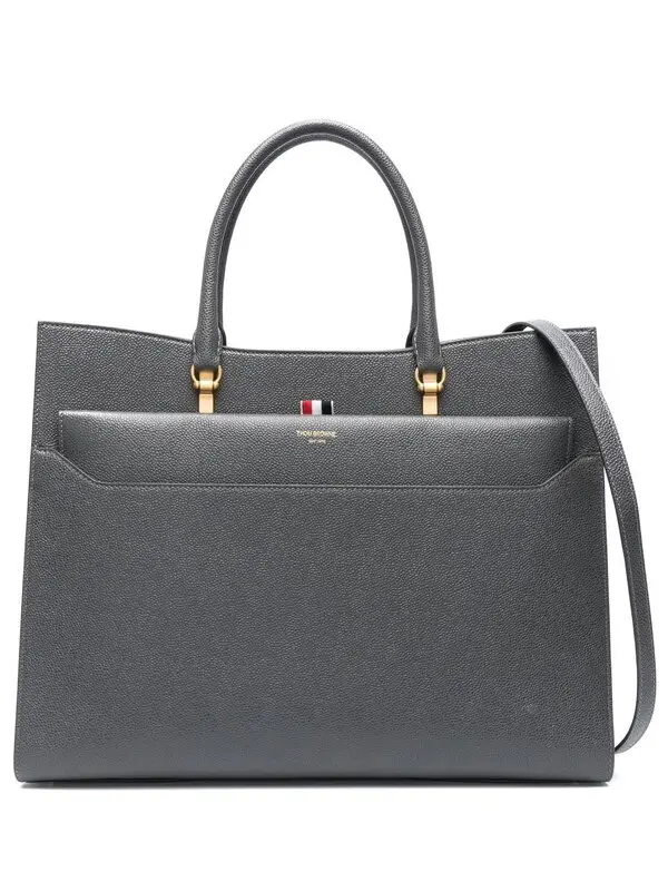 Thom Browne Pebble Grain Leather Tote Bag - Grey