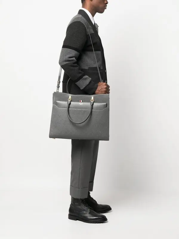 Thom Browne Pebble Grain Leather Duet Tote - Grey