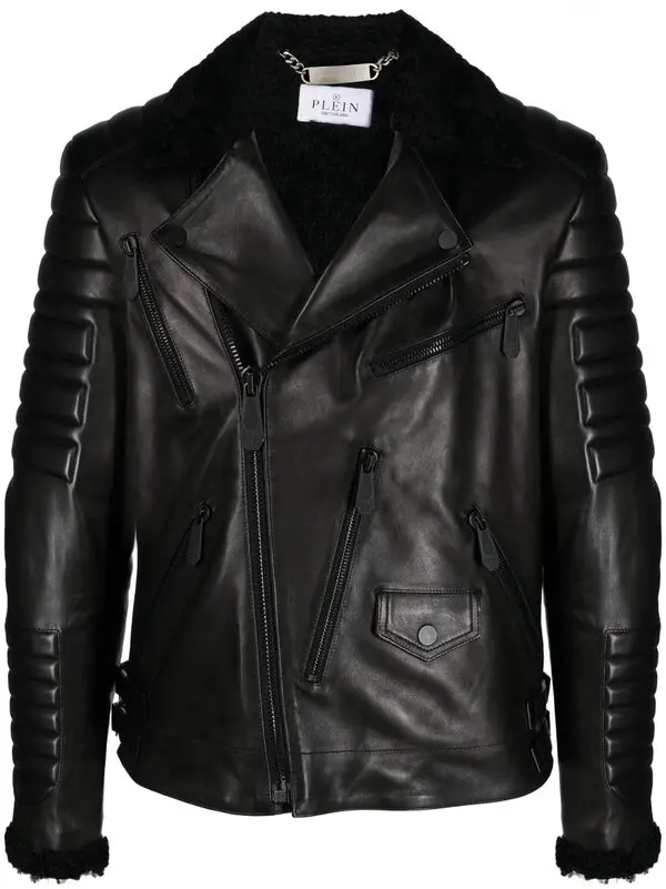 Philipp Plein Logo-debossed Leather Jacket
