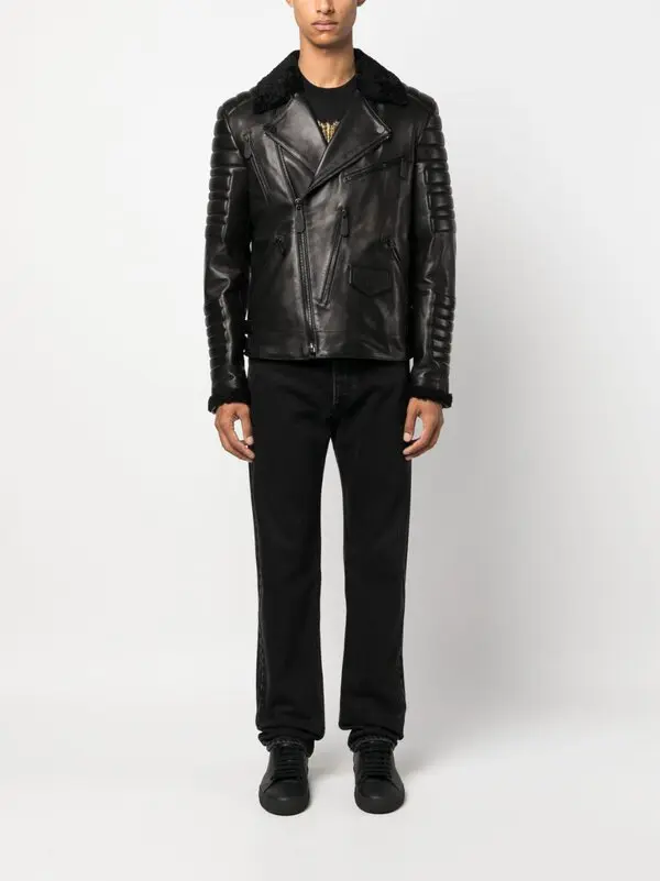 Philipp Plein Logo-debossed Leather Jacket