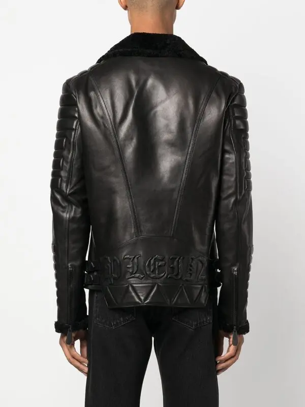 Philipp Plein Logo-debossed Leather Jacket