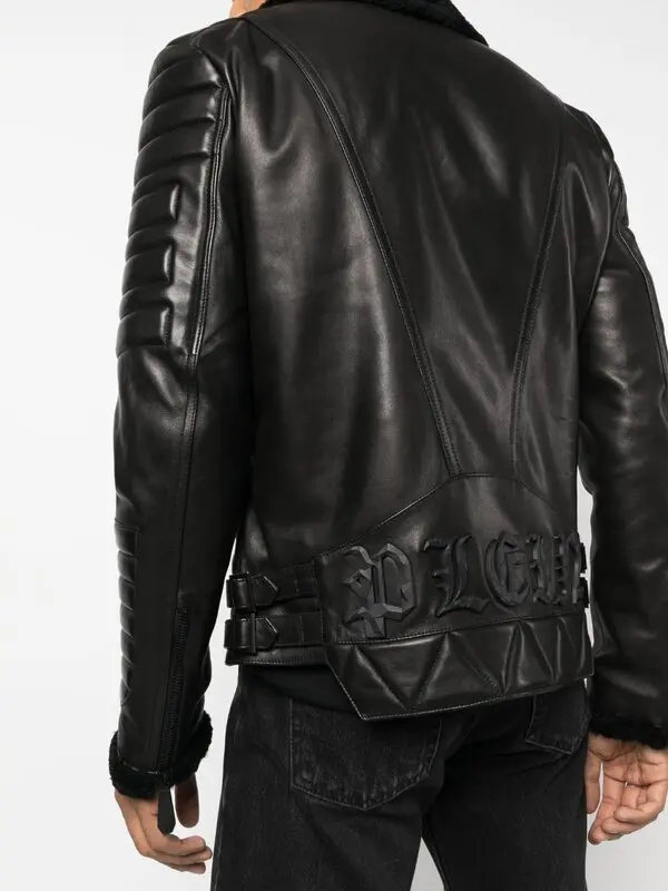 Philipp Plein Logo-debossed Leather Jacket