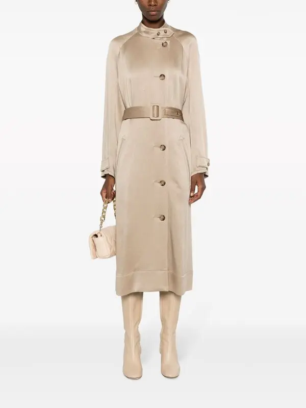 10 CORSO COMO Double-breasted Belted Satin Coat - Neutrals