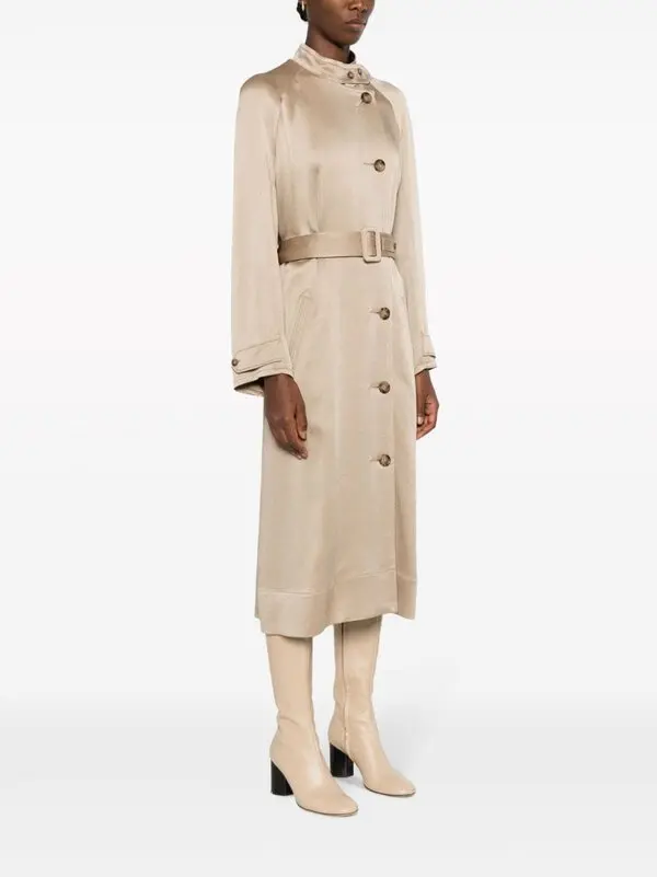 10 CORSO COMO Double-breasted Belted Satin Coat - Neutrals