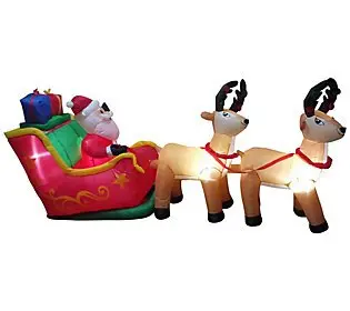 NORTHLIGHT 8' Inflatable Santa's Sleigh/reindee Outdoor Decor - One-color