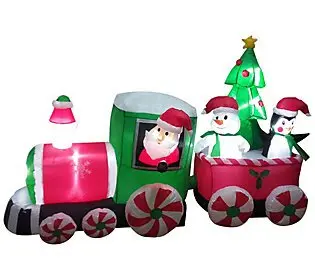 NORTHLIGHT 8' Inflatable Santa & Friends Train Oor Decor - One-color