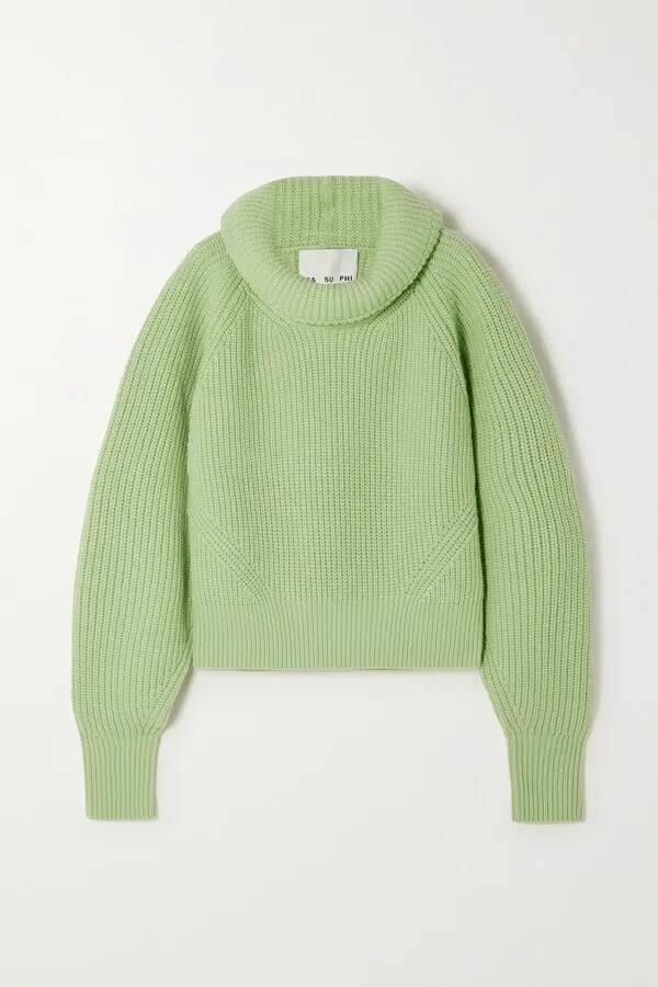 Sasuphi Net Sustain Ribbed Wool And Cashmere-blend Turtleneck Sweater - Green
