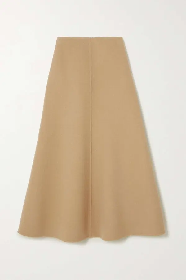 Chloé Wool And Cashmere-blend Midi Skirt - Tan