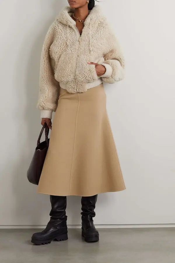 Chloé Wool And Cashmere-blend Midi Skirt - Tan