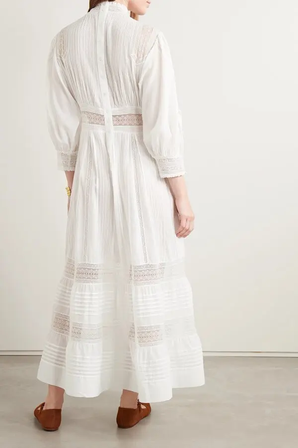 DEn Net Sustain Magnolia Lace-Trimmed Pintucked Organic Cotton-Voile Midi  Dress In White - 40% Off | Editorialist
