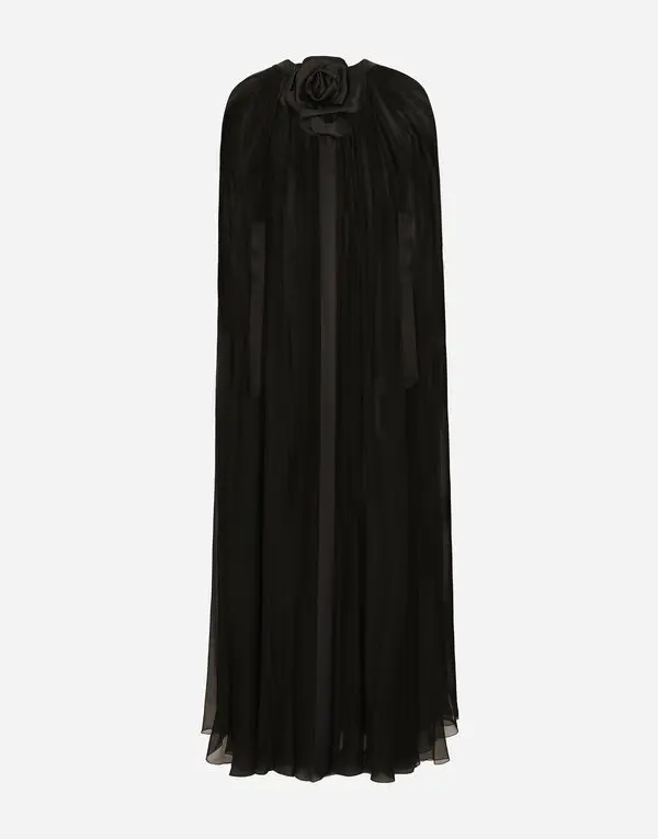 Dolce & Gabbana Silk Chiffon Cape With Flower Appliqu - Black