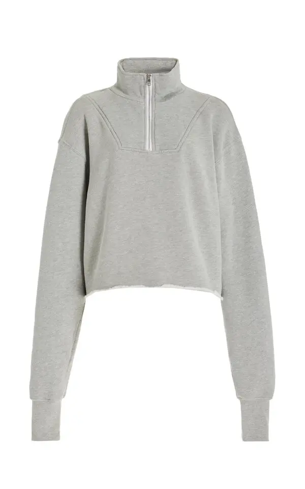 LES TIEN Haley Cropped Half-zip Sweatshirt - Grey