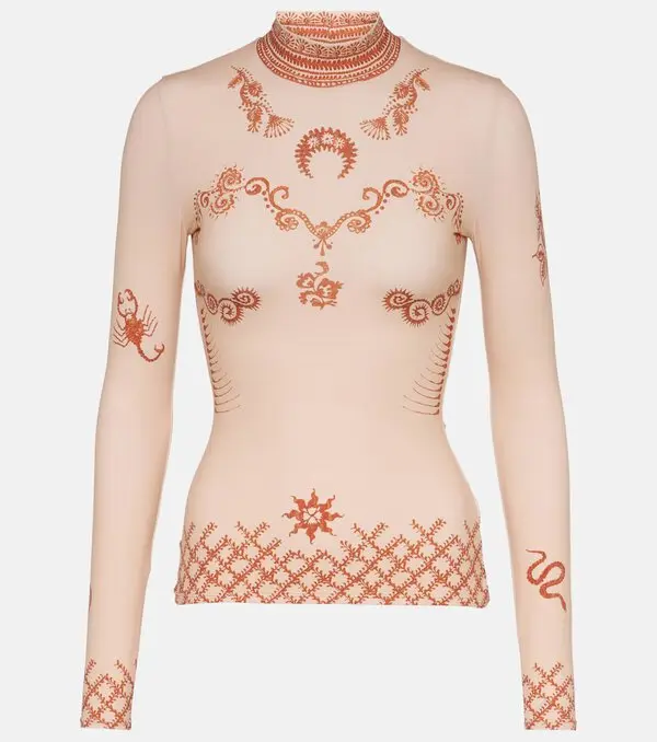 MARINE SERRE Regenerated Second Skin Jersey Top - Pink