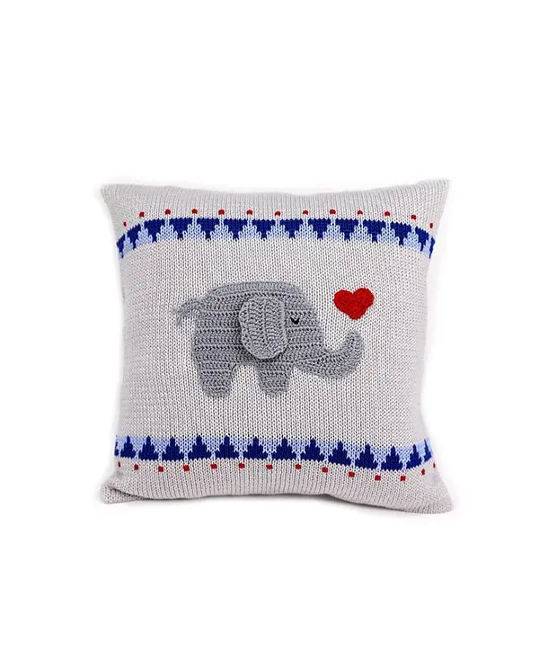 MELANGE COLLECTION Elephant With Heart Pillow, 10 X 10 - Grey