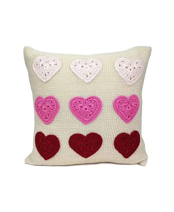 MELANGE COLLECTION Valentine Hearts Pillow, 10 X 10 - Light Beige