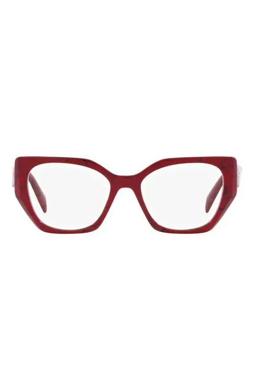 Prada 54mm Square Optical Glasses - Black White/ Red