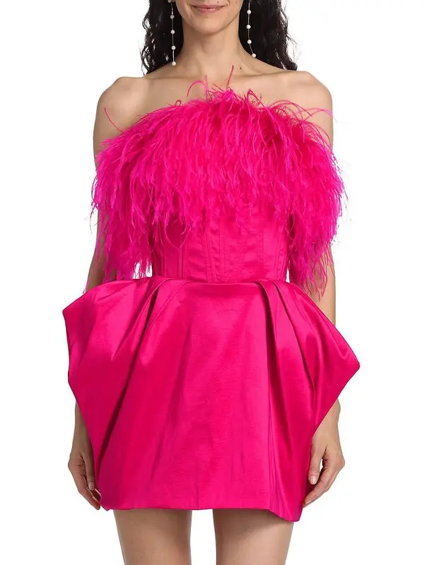 MICHAEL COSTELLO Paula Feather-trimmed Minidress