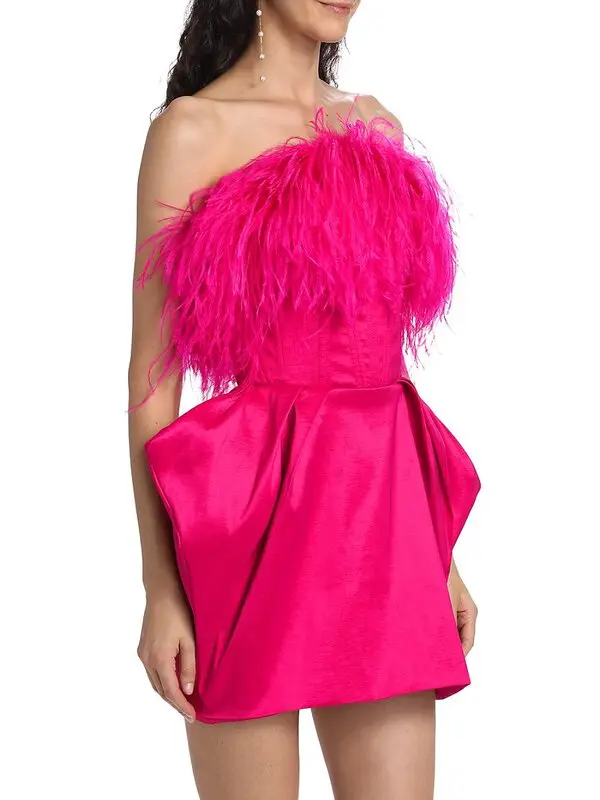 MICHAEL COSTELLO Paula Feather-trimmed Minidress