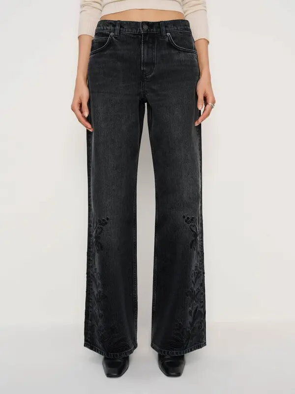 REFORMATION Cary Low Rise Wide Leg Jeans - Black